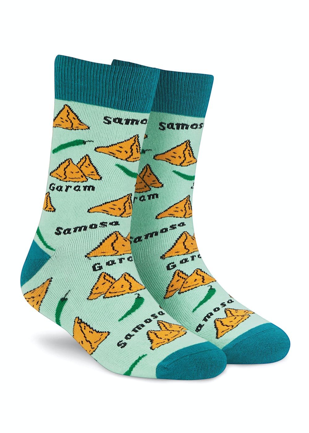 Get Garam Samosa Graphic Green Crew Socks at ₹ 269 | LBB Shop