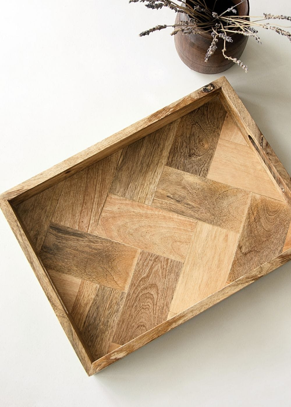 Get Upcycled Mango Wood Chevron Tray at ₹ 2099 | LBB Shop