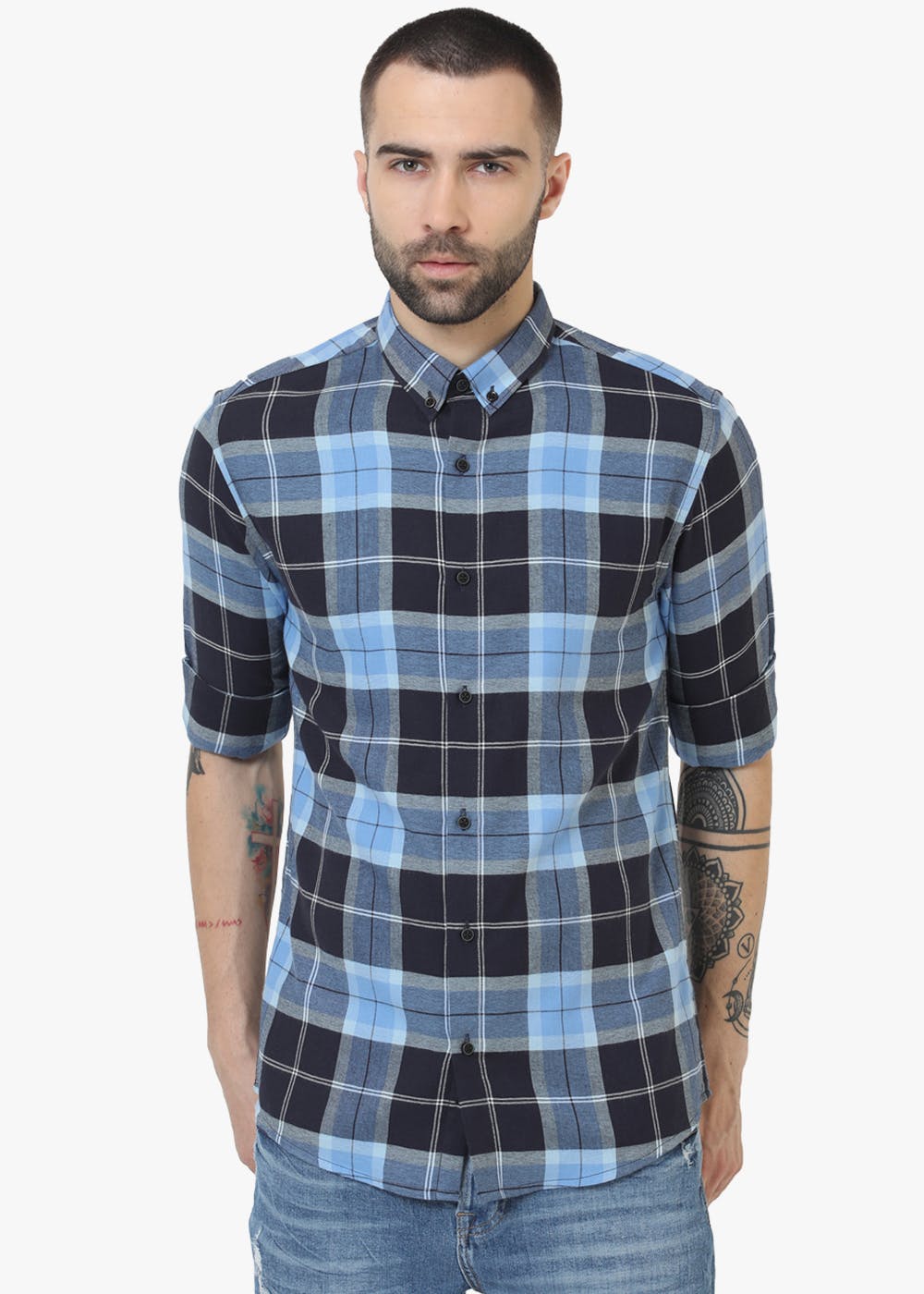 Get Checkered Blue Full Sleeves Shirt at ₹ 599 | LBB Shop