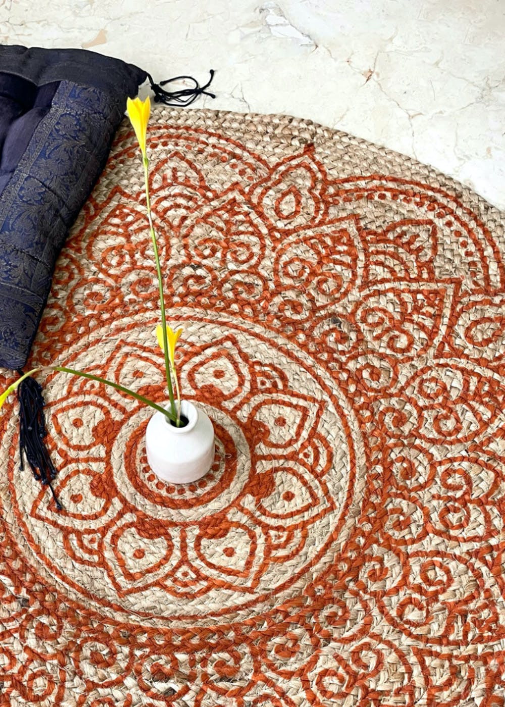Get Orange Floral Pattern Jute Rug at ₹ 1150 | LBB Shop