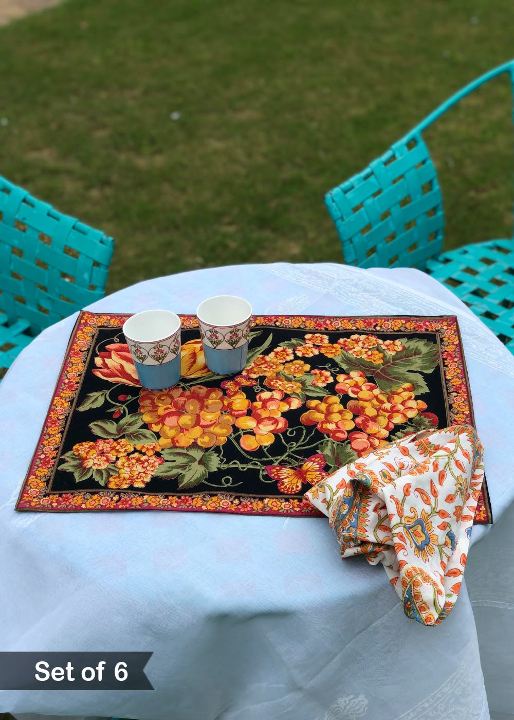Get Grape & Floral Printed Table Mat And Napkins - Set of 6 at ₹ 640 ...