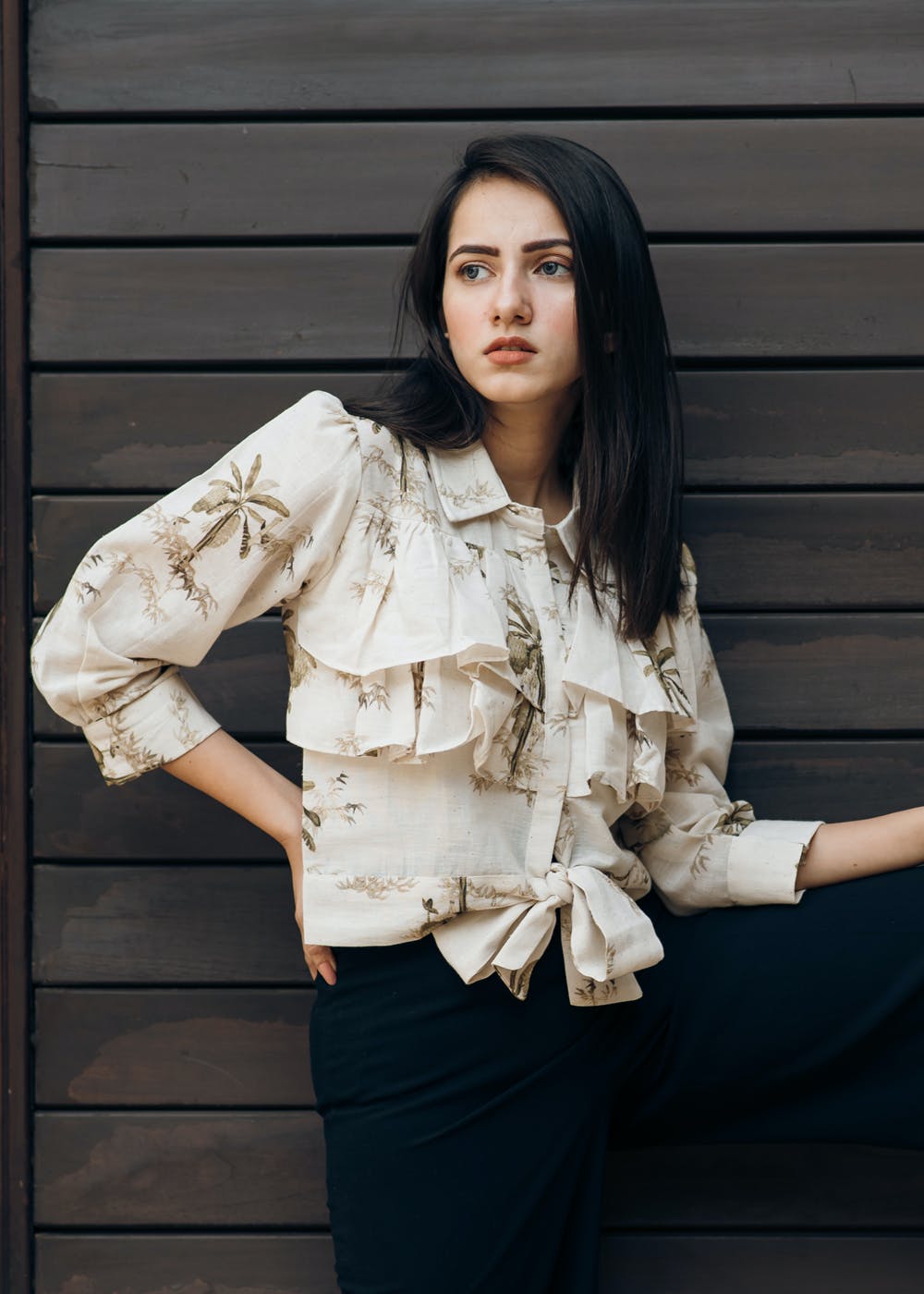 Get Ruffled Layered Detail Printed Beige Top at ₹ 4240 | LBB Shop