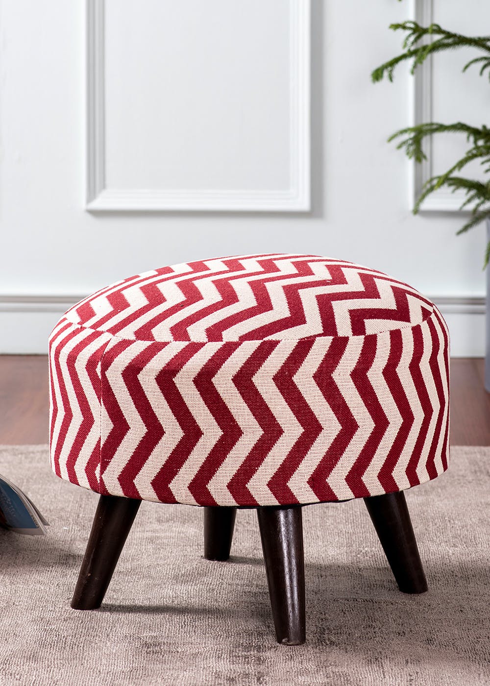 Get Red Zig Zag Design Wooden Stool Cotton Ottoman for Sitting of ...