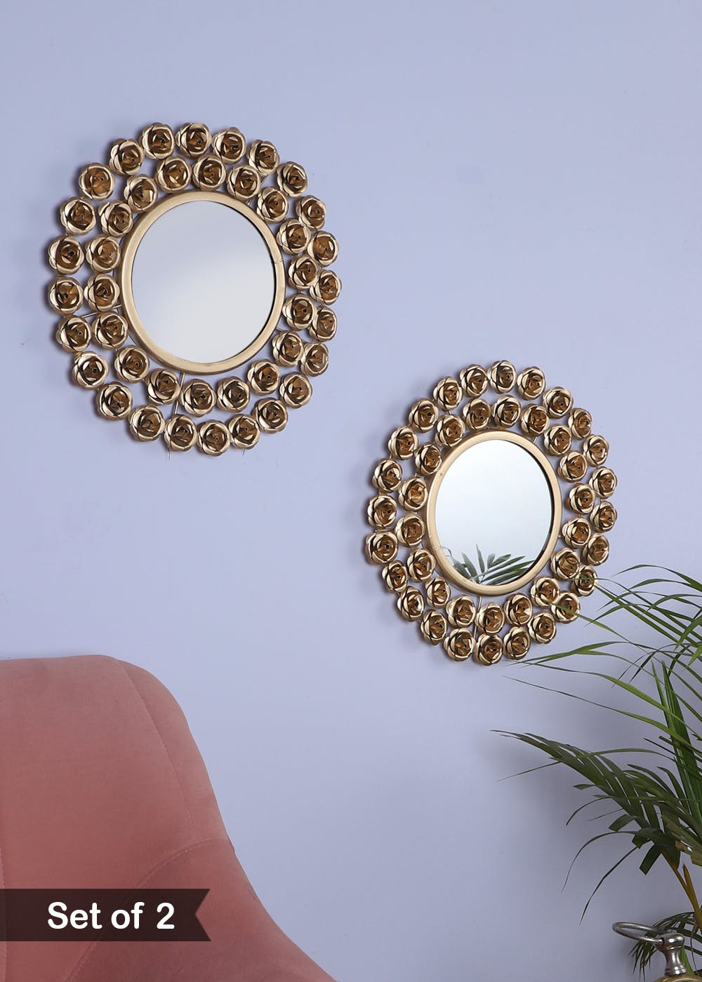 Get Gold Rose Mirror - Set of 2 at ₹ 2324 | LBB Shop