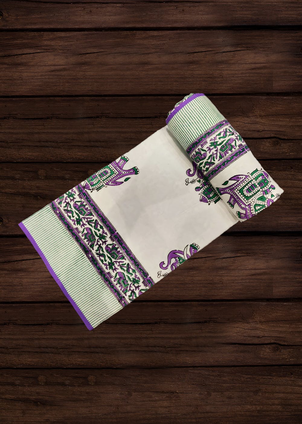 Get Green Pink Elephant handblock printed Cotton Dohar at ₹ 1299 | LBB Shop