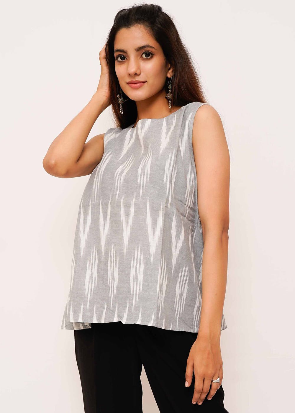 Get Grey Boho Ikat Tank Top at ₹ 800 | LBB Shop