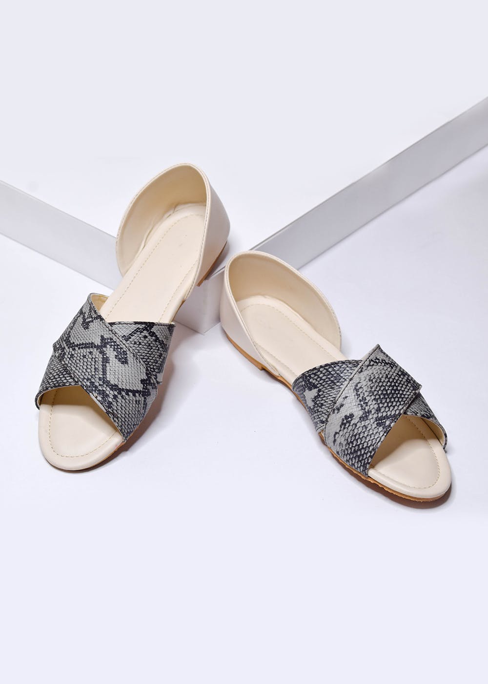Get Snakeskin Effect Open Toe D'Orsay Flats at ₹ 499 | LBB Shop
