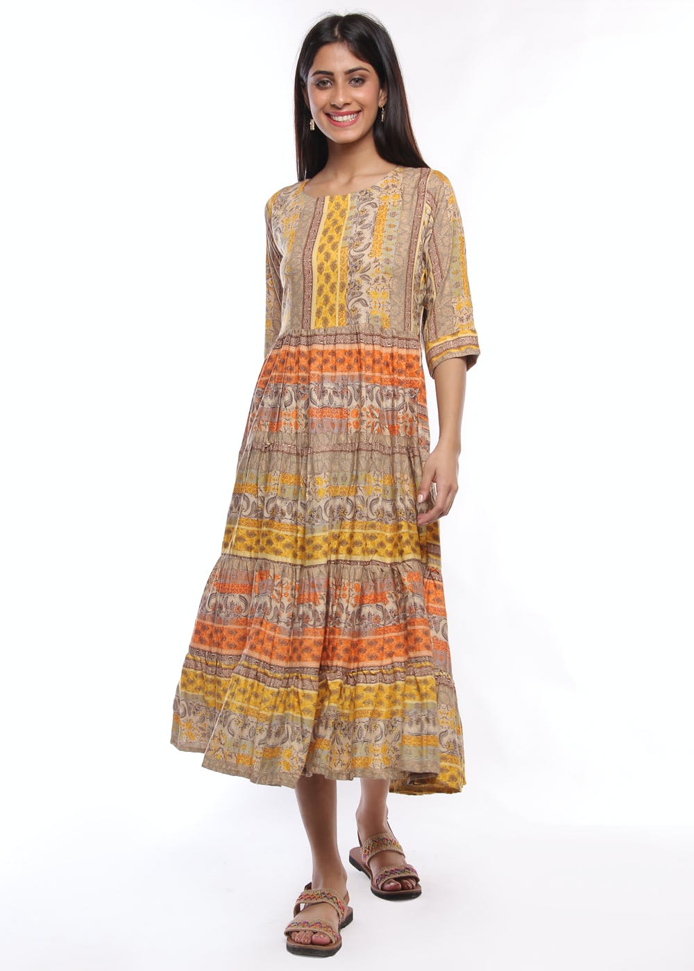 Get Multi Ethnic Printed Layered Dress at ₹ 1725 | LBB Shop