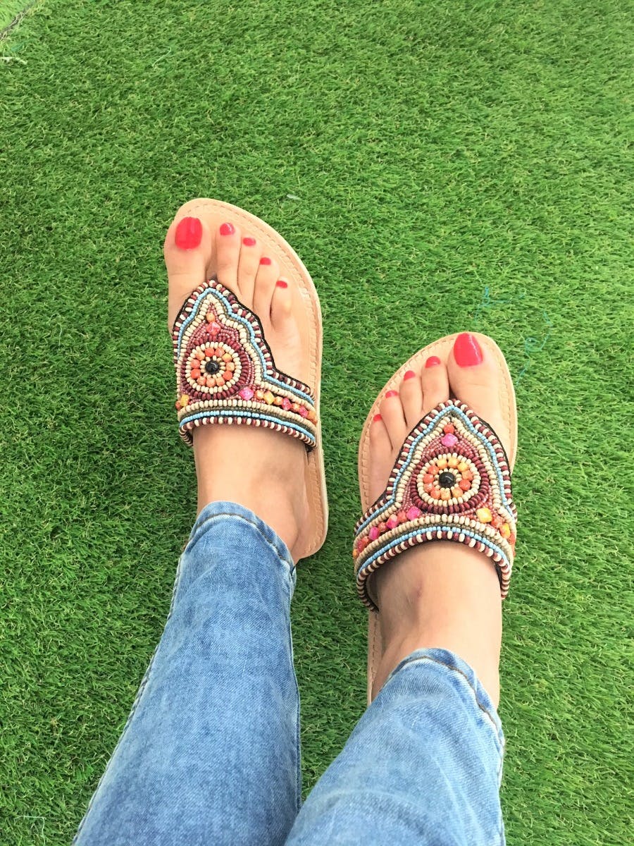 Get Handcrafted Multicolour Bead Embellished Flats at ₹ 1250 | LBB Shop
