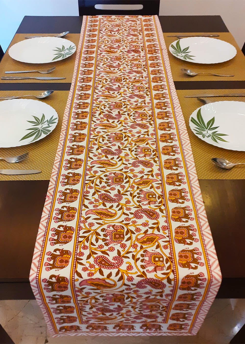 Get Floral Hand Block Printed Cotton Table Runner at ₹ 1100 | LBB Shop