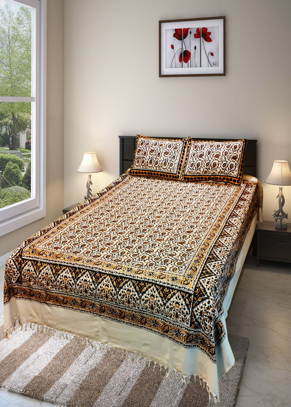 Get Hand Block Floral Printed Handloom Cotton Bedsheet Set at ₹ 1500 ...