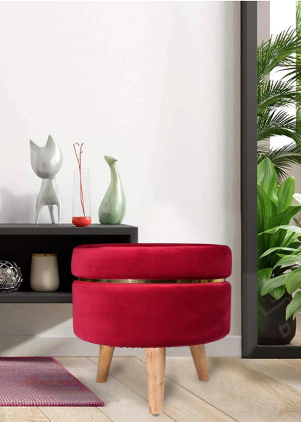 Get Golden Ring Velvety Ottoman Red at ₹ 3899 | LBB Shop