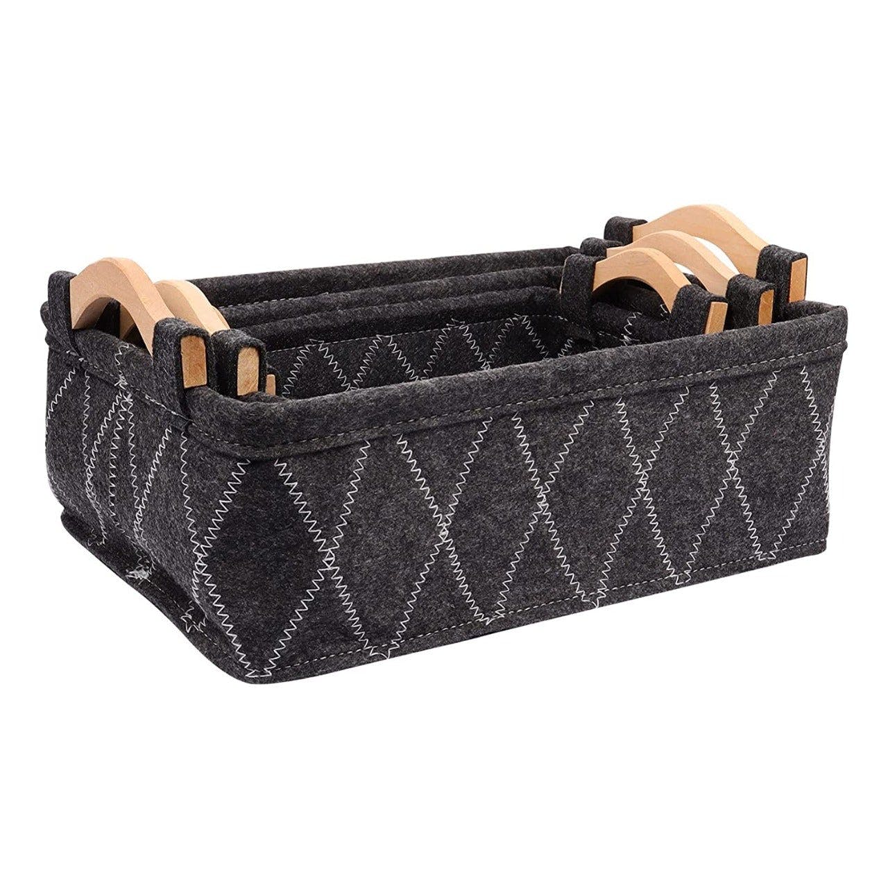 Get 3 Pc Felt Storage Basket With Wooden Handle at ₹ 1750 | LBB Shop