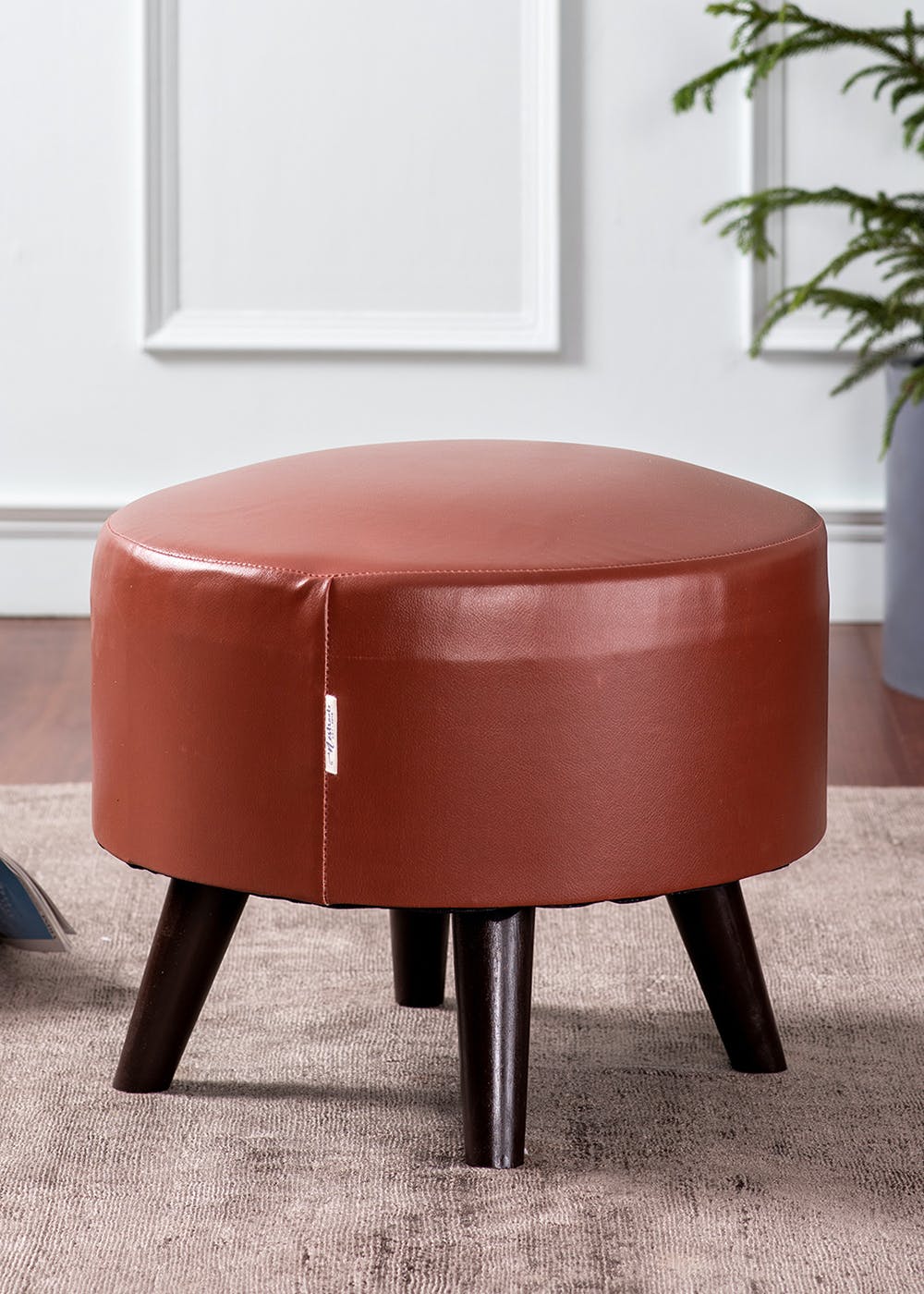 Get Brown Leatherite Wooden Stool Ottoman - Set of 1 at ₹ 2795 | LBB Shop