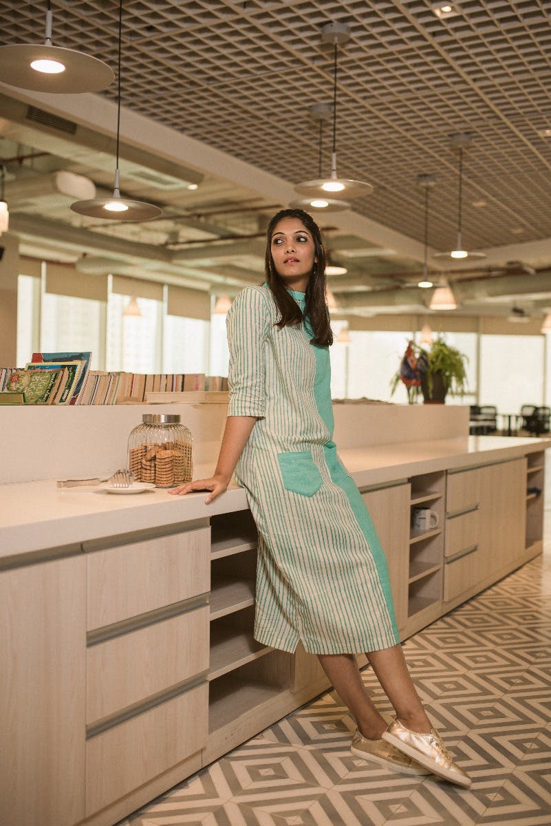 Get Striped Half & Half Midi Dress at ₹ 3200 | LBB Shop