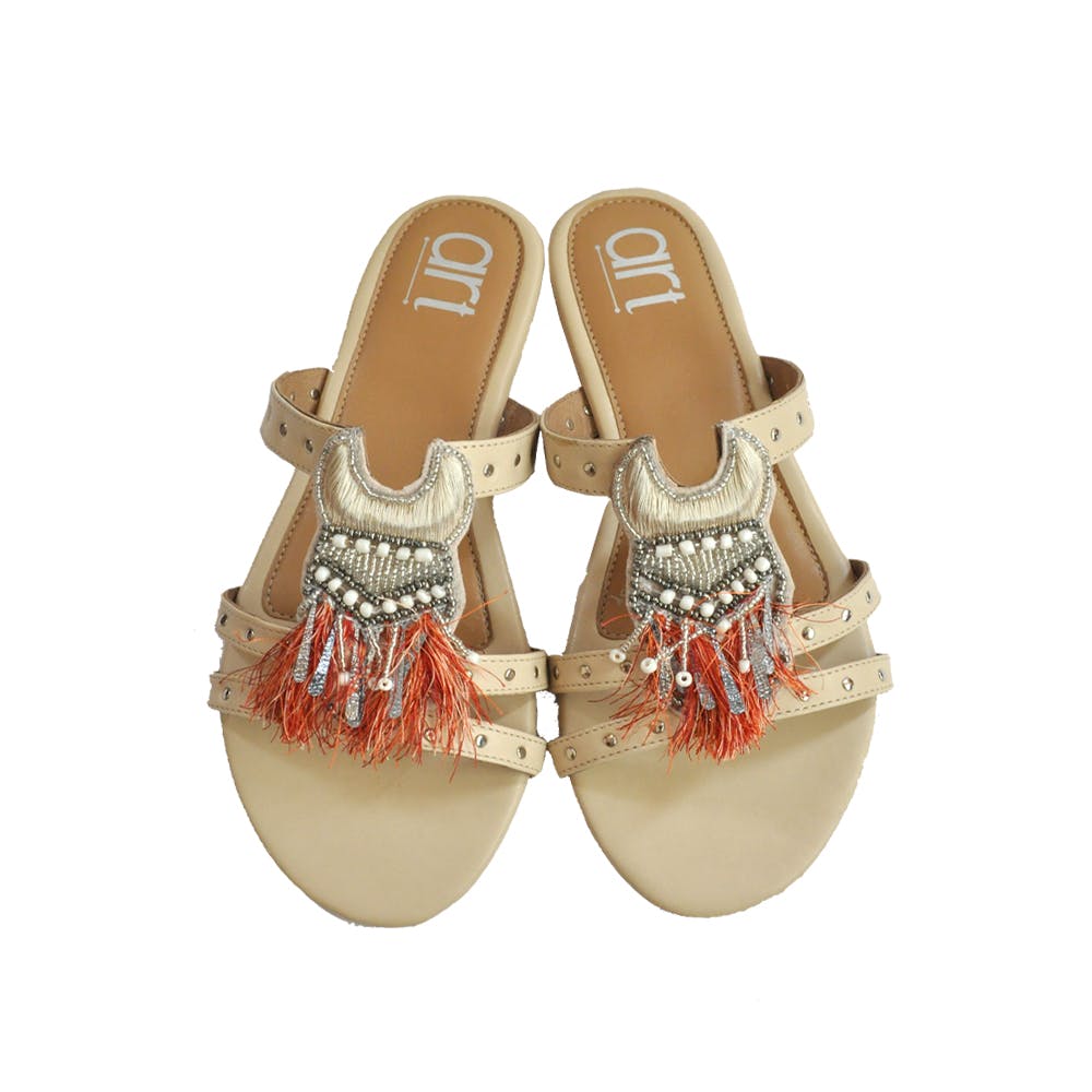 Get Bead & Fringe Beige Slides at ₹ 1645 | LBB Shop
