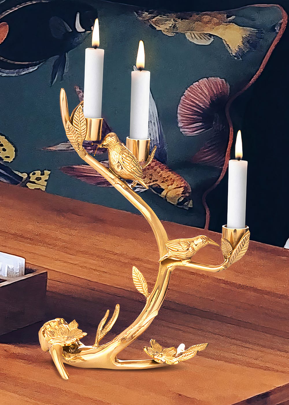 Get Brass Candle Stand Showpiece With Birds Perched On A Tree For 3 ...