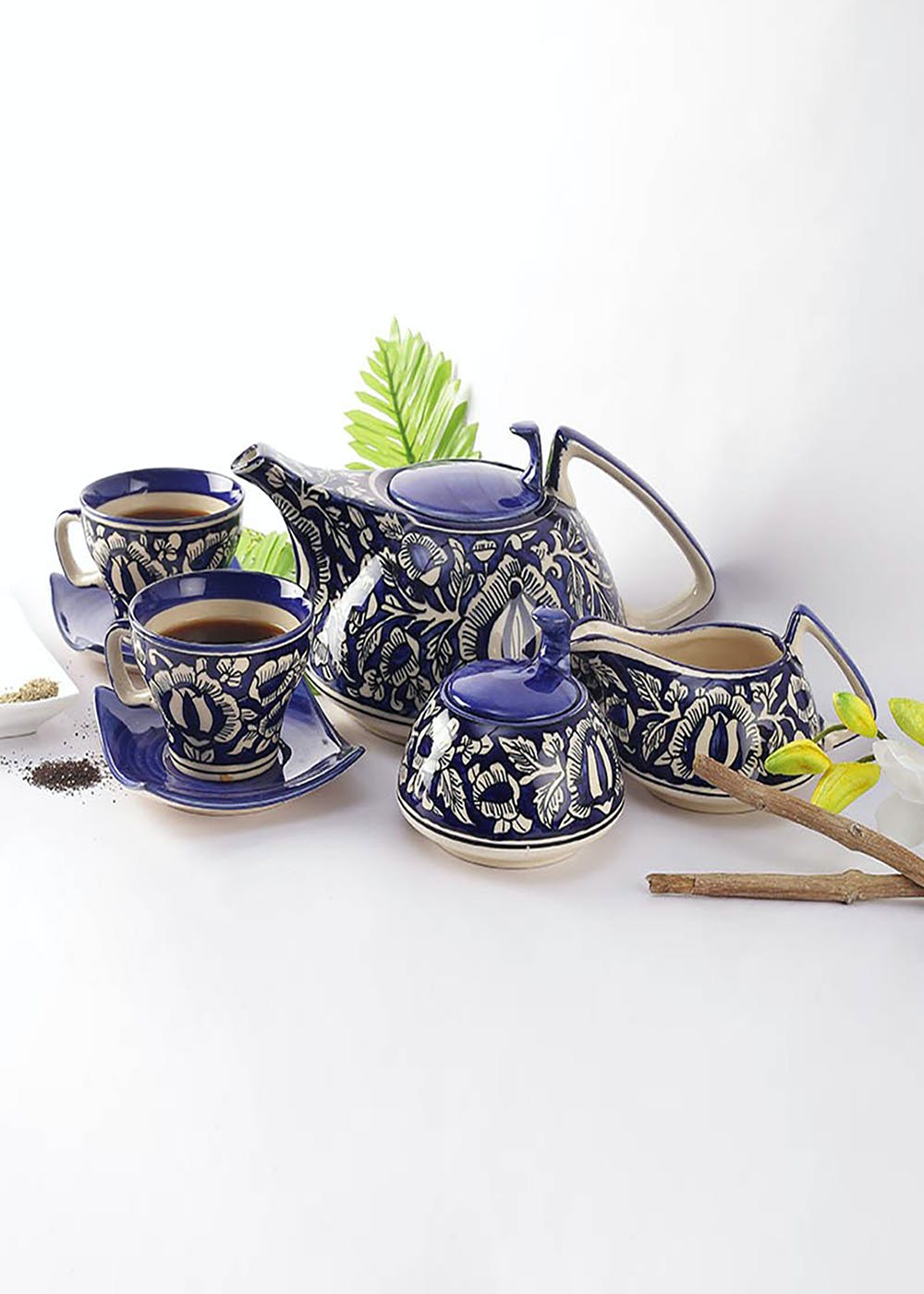 Get Mughal Handpainted Blue Tea Set at ₹ 2899 | LBB Shop