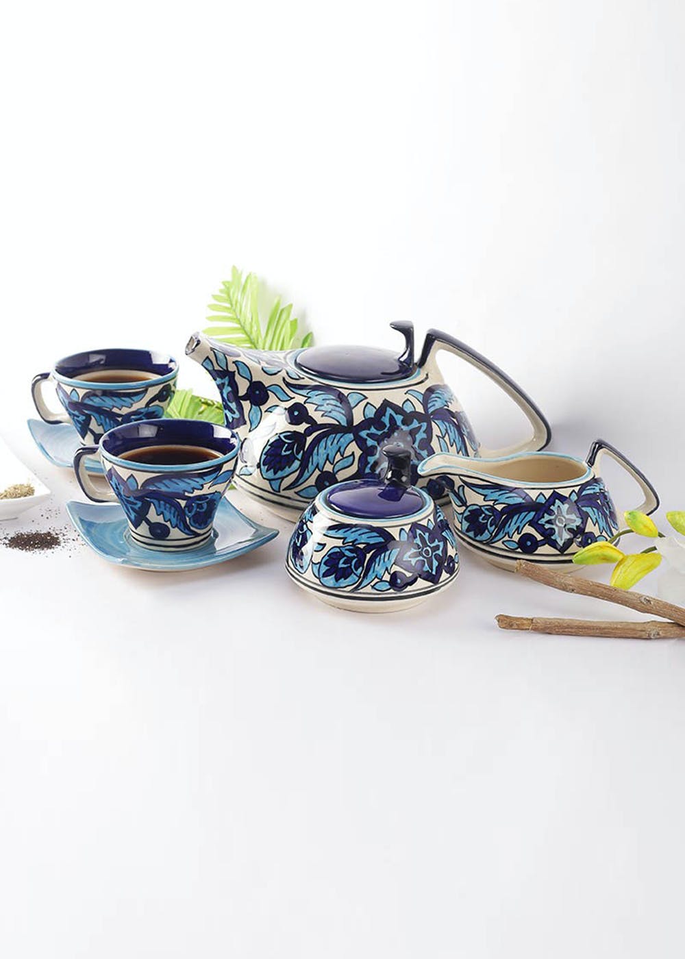 Get Moroccan Handpainted Blue Tea Set at ₹ 2899 | LBB Shop