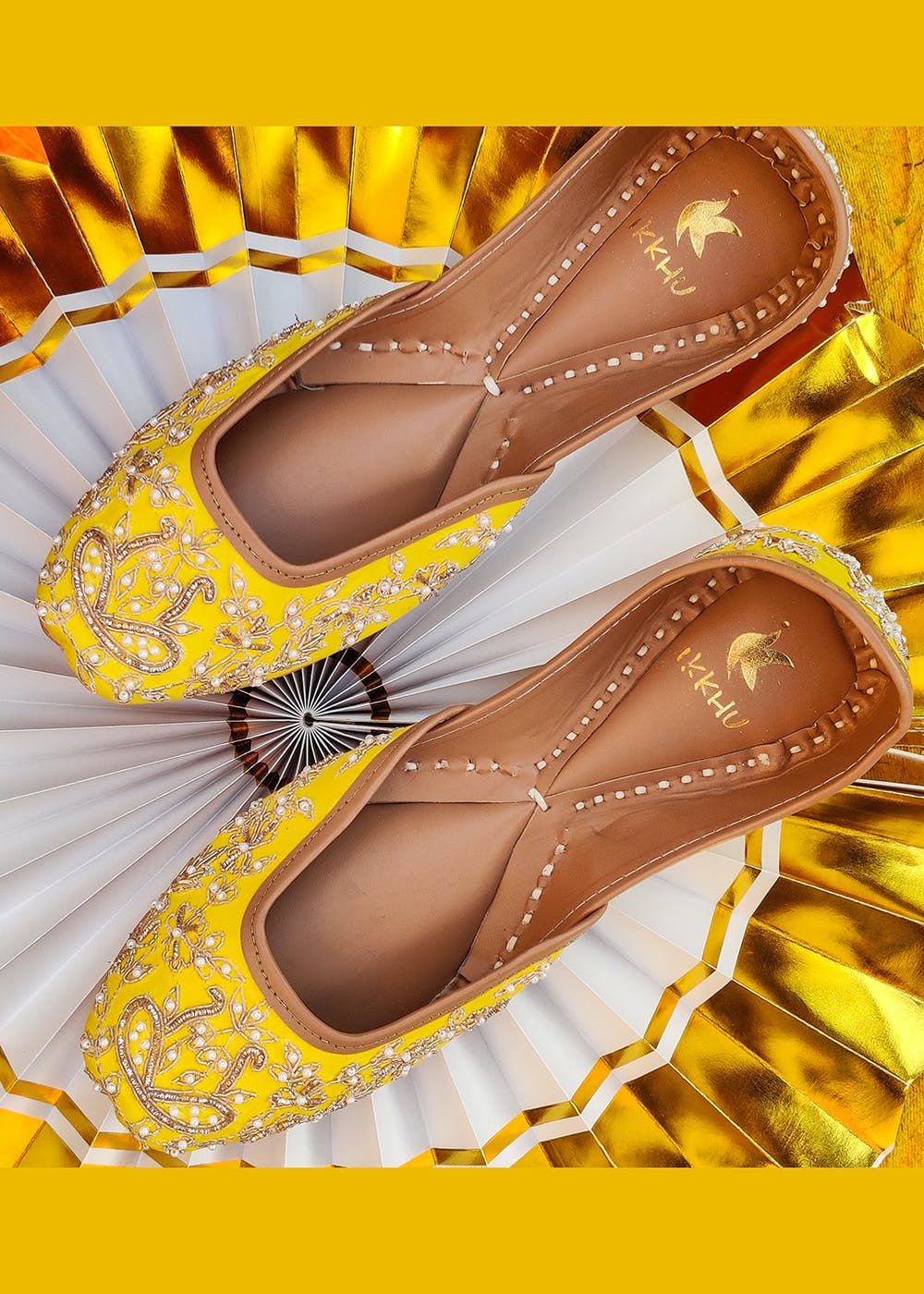 Get Floral Embellished Yellow Juttis at ₹ 1500 | LBB Shop