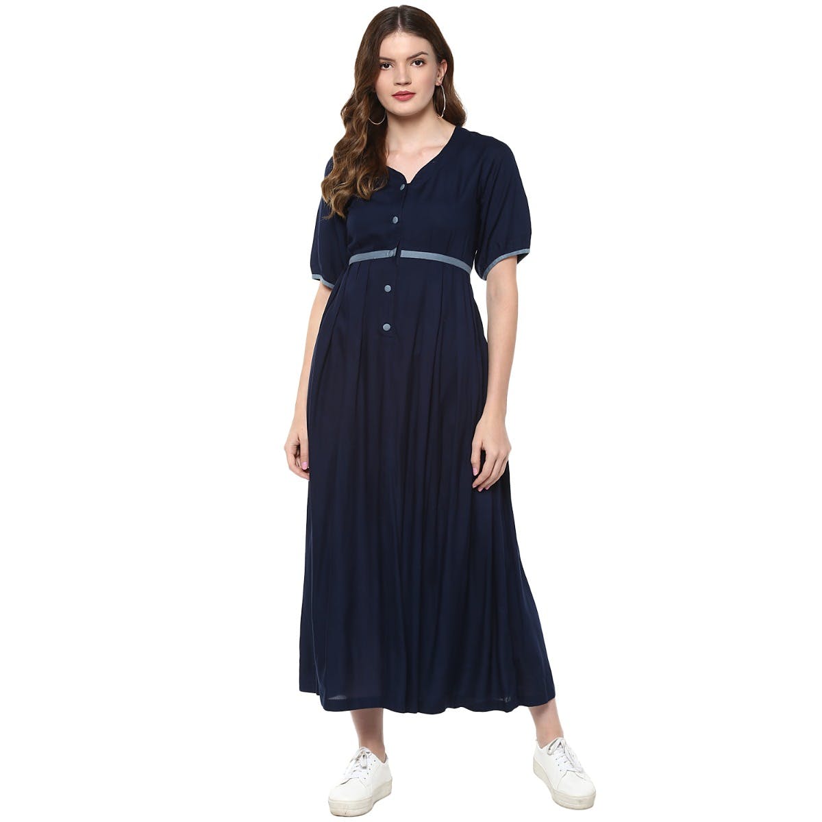 Get Navy Blue Button Detail Midi Dress at ₹ 1149 | LBB Shop