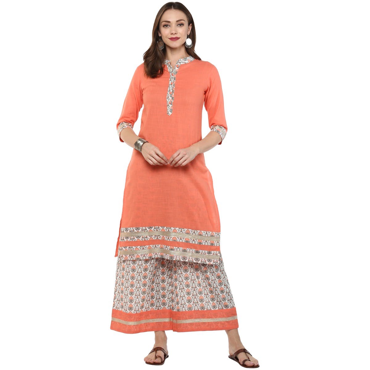 Get Printed Peach Kurta & Palazzo Palazzo Set at ₹ 1699 | LBB Shop