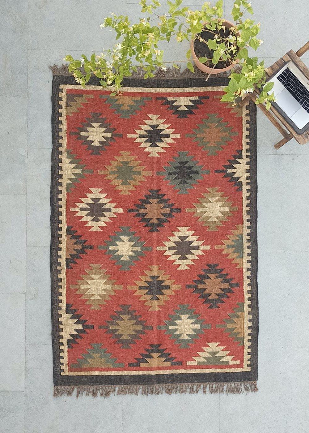 Get Red Contrast Aztec Design Rug at ₹ 6000 | LBB Shop