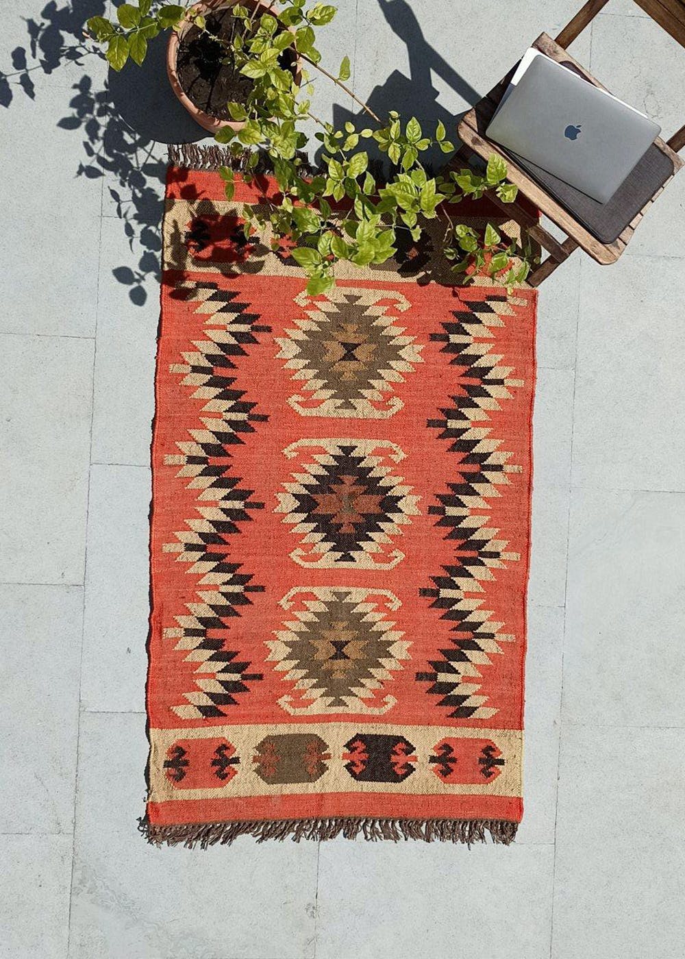 Get Aztec Design Orange Rug at ₹ 6000 | LBB Shop