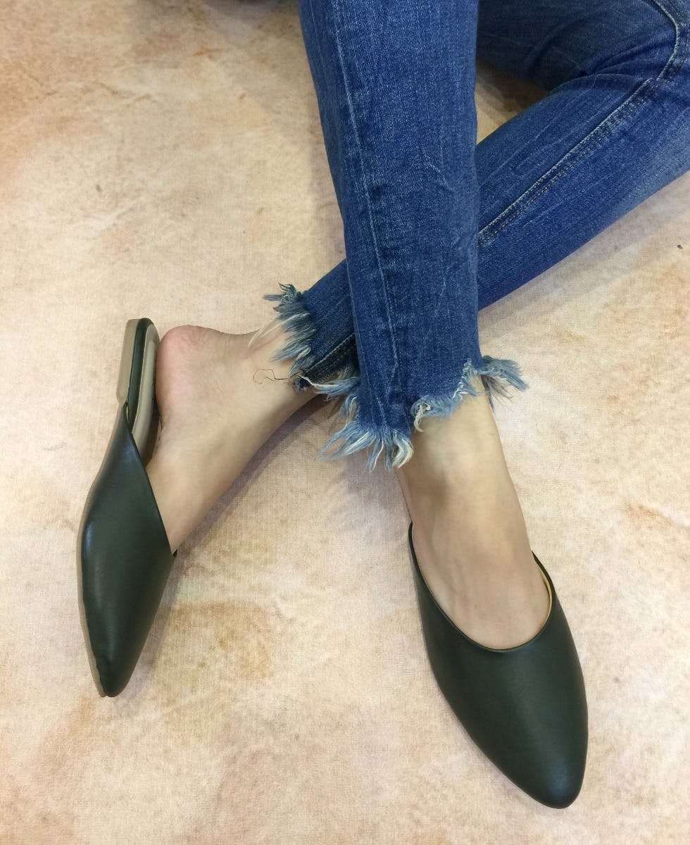 Get Solid Pointed Toe Olive Mules at ₹ 1700 | LBB Shop