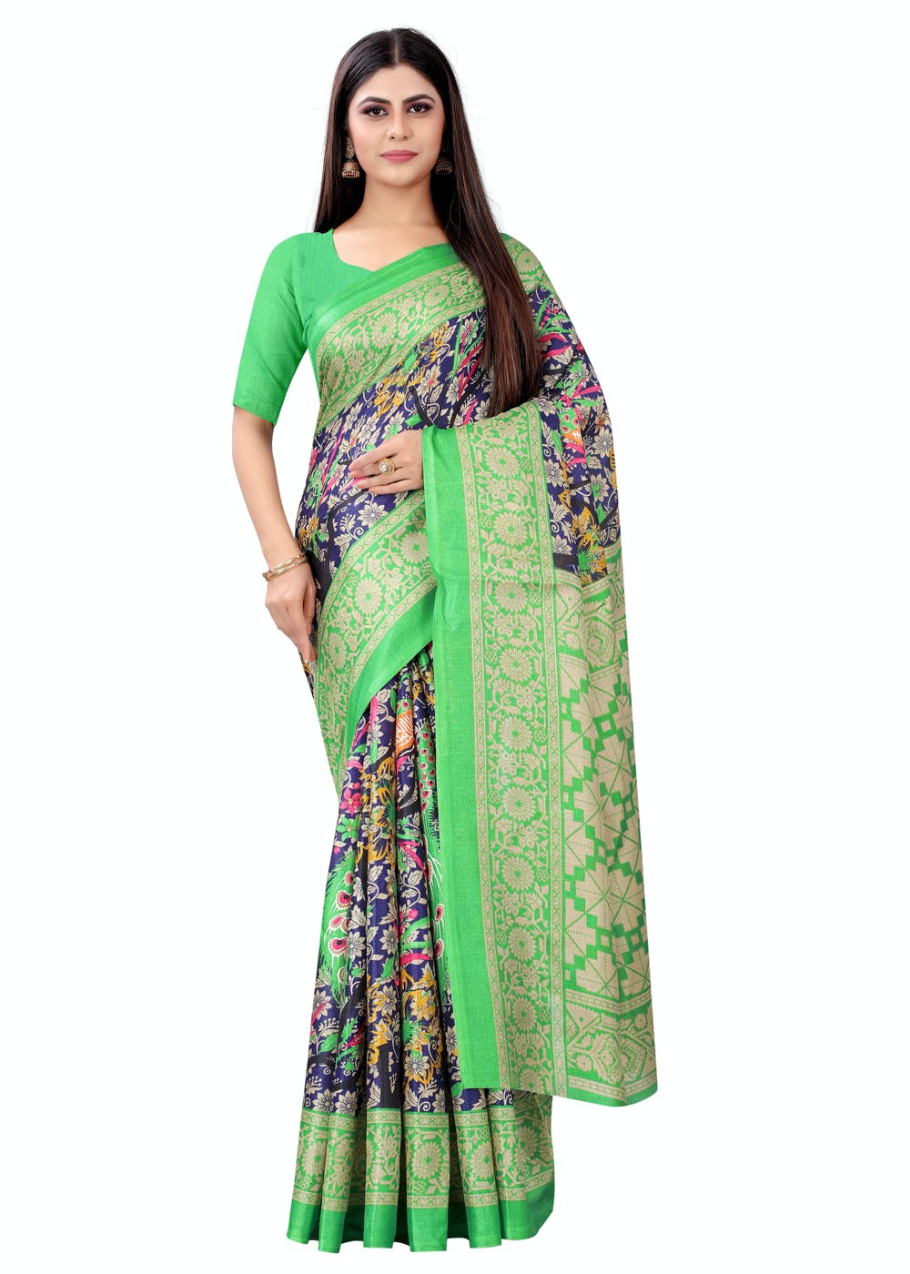 Get Navy Blue And Green Soft Tussar Silk Kalamkari Saree At ₹ 799 Lbb Shop