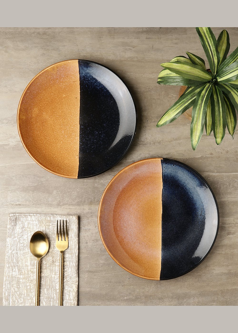 Get Black & Orange Circular Ceramic Plates at ₹ 1199 | LBB Shop
