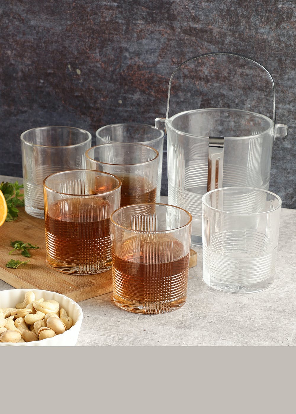 Get Plain Textured Glasses With Ice Bucket at ₹ 2499 | LBB Shop