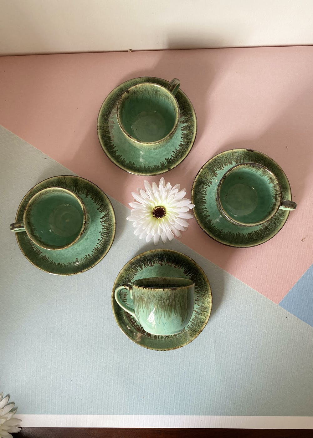 Get 6" Handmade Large Peppermint Round Tea Cup And Saucer Set Of 4 at ...