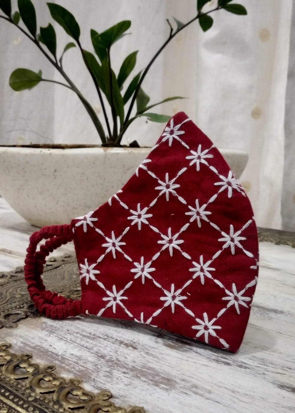 Get Red Floral Jaal Emboridered Double Layered Mask At ₹ 199 Lbb Shop
