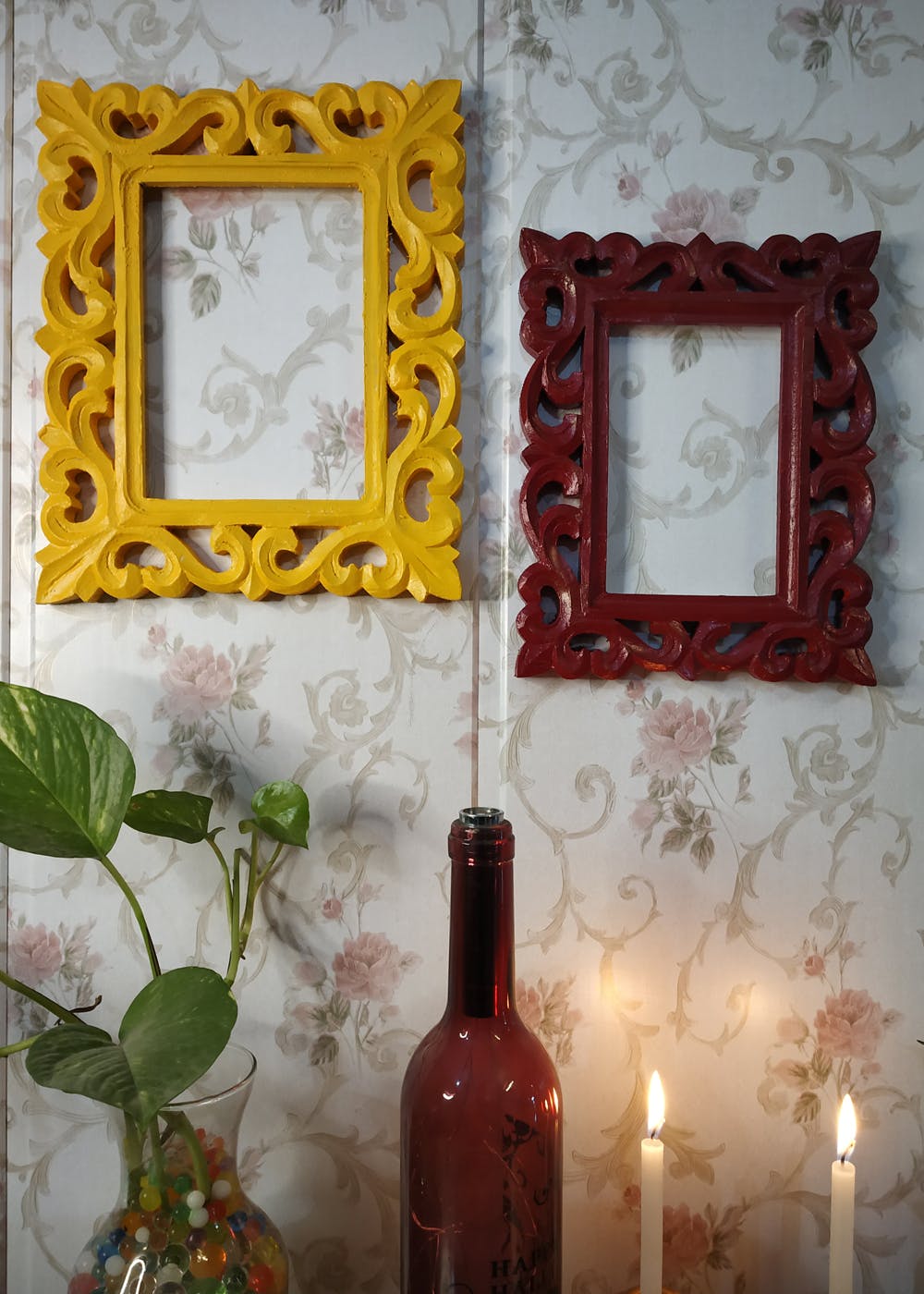 Get Yellow Maroon Rectangular Wooden Carved Photo Frame - Set of 2 at ...