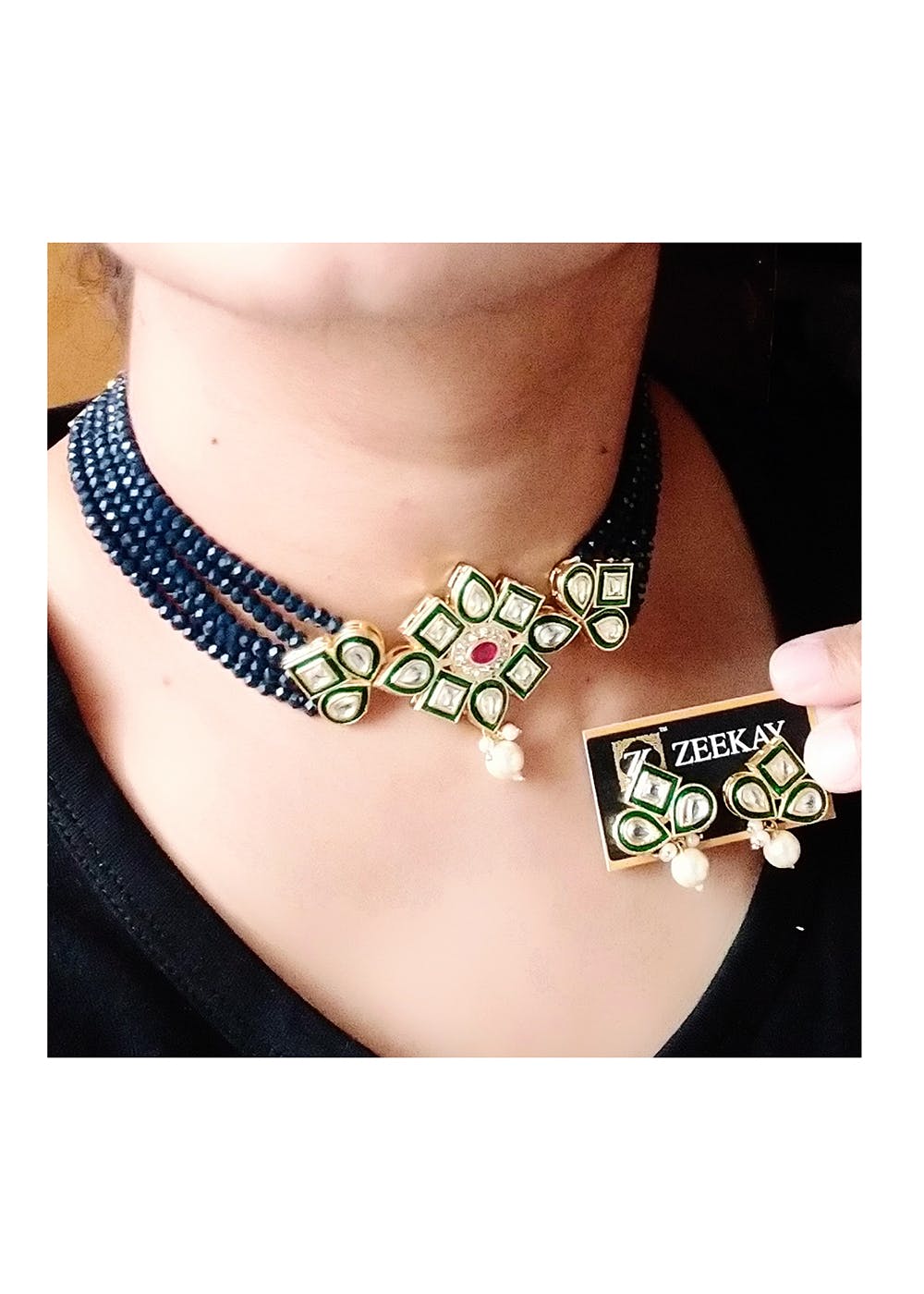 Get Navy Blue Rajputi Kundan Choker Set - Choker at ₹ 599 | LBB Shop