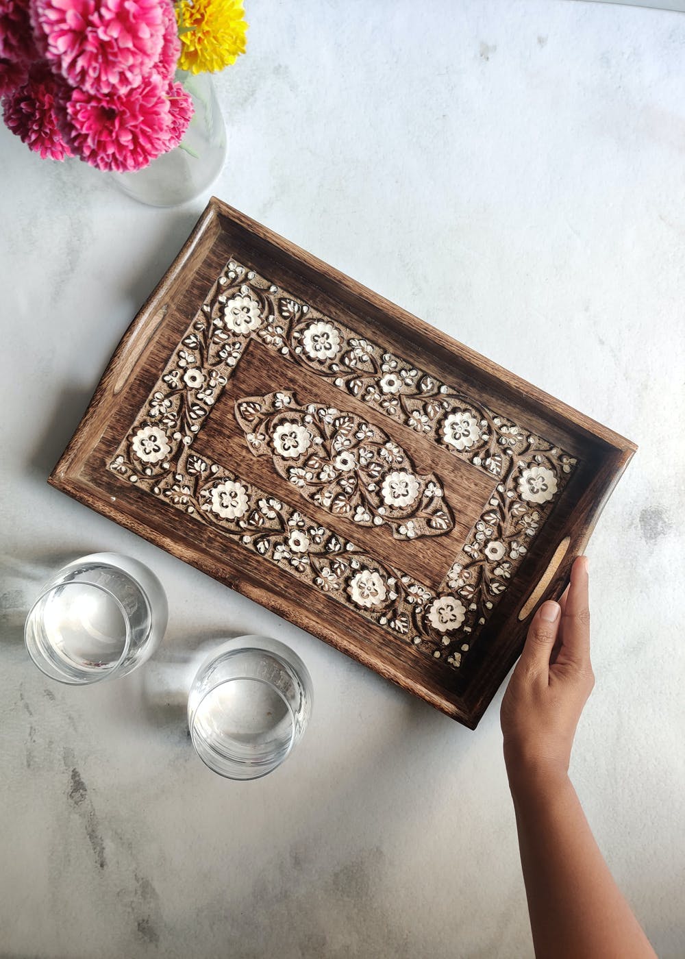Get Rectangle Floral Engraved Tray at ₹ 1199 | LBB Shop