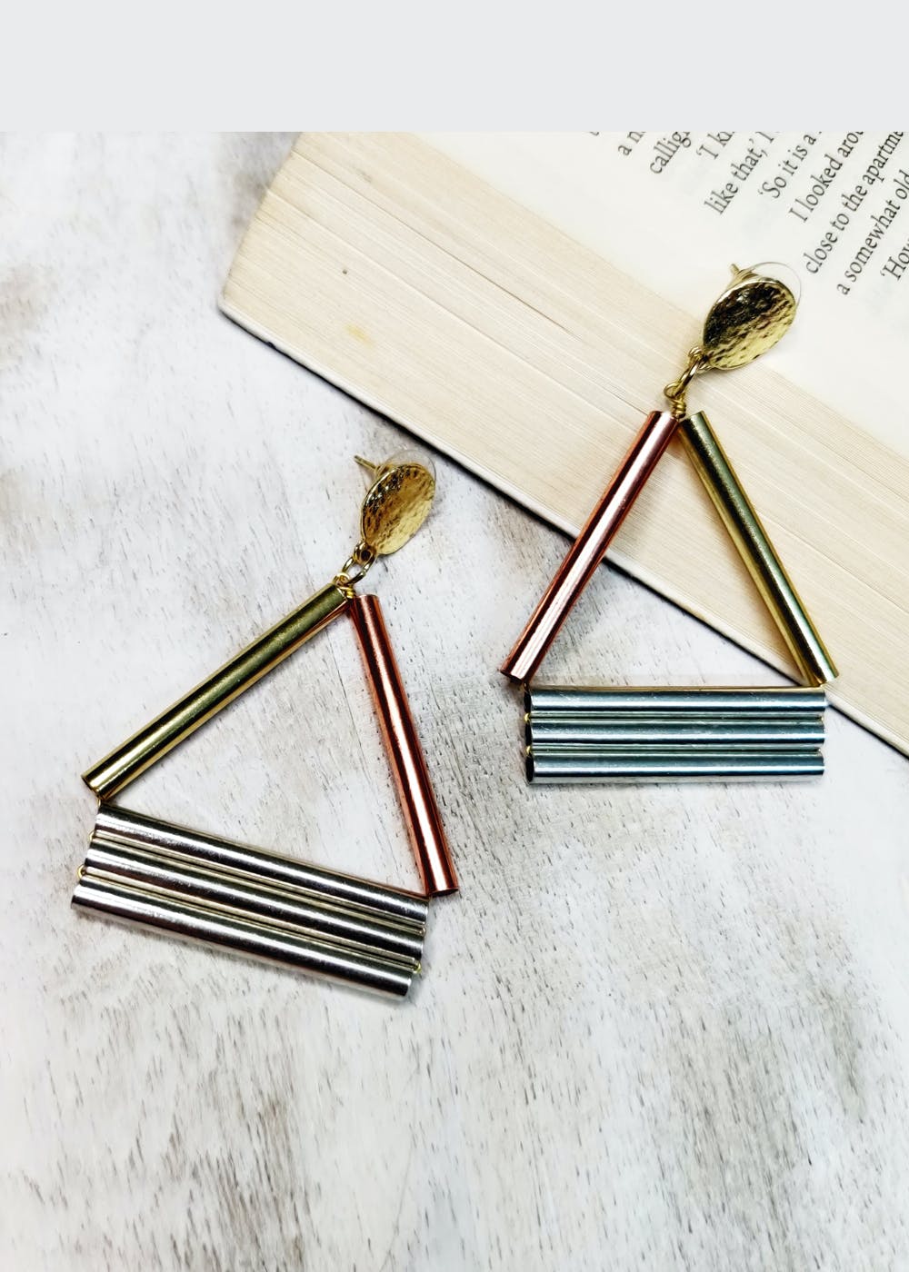 Get Three Tone Metal Triangle Drop Earrings at ₹ 285 | LBB Shop