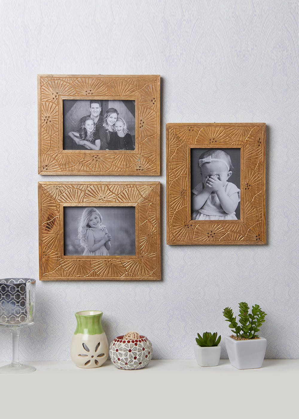 Get Set of 3 Wooden Carved Photo Frame at ₹ 2699 | LBB Shop