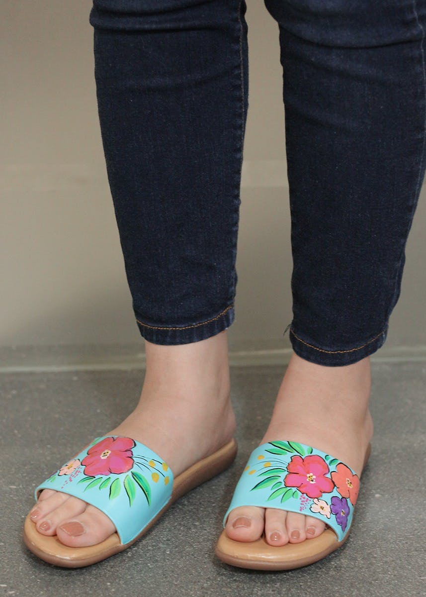 Get Floral Turquoise Blue Slides at ₹ 1499 | LBB Shop