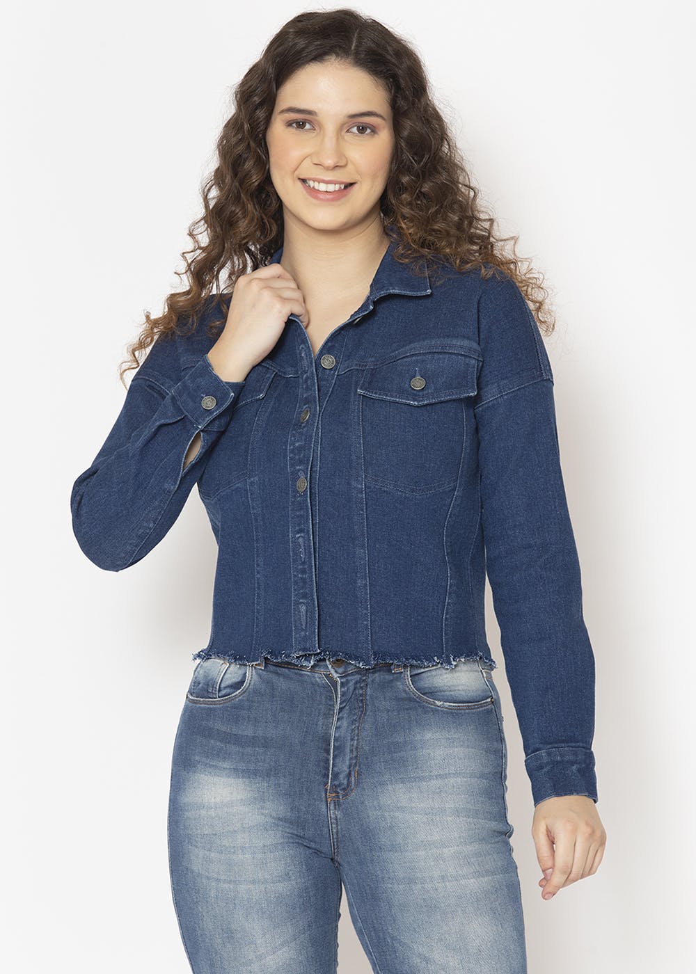 Get Drop Down Shoulder Blue Denim Jacket at ₹ 2300 | LBB Shop