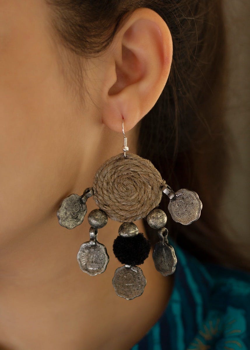 Get Coin & Pom-Pom Jute Disc Earrings at ₹ 500 | LBB Shop