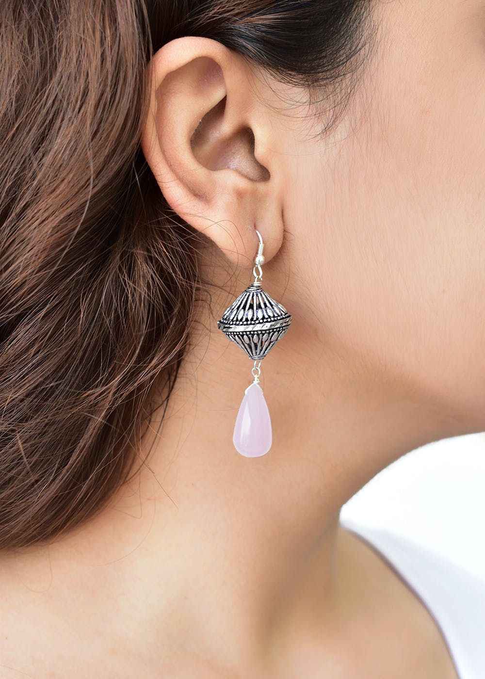 Get Silver Oxidized And Pink Tear Drop Earrings at ₹ 390 | LBB Shop