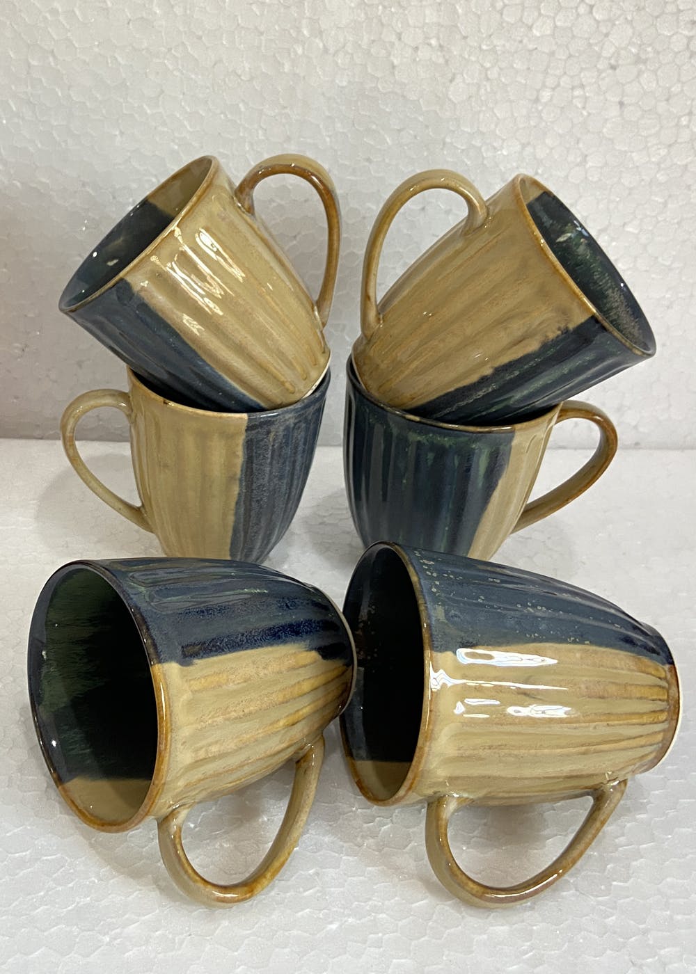 Get Half & Half Striped Ceramic Mugs - Set of 6 at ₹ 1299 | LBB Shop