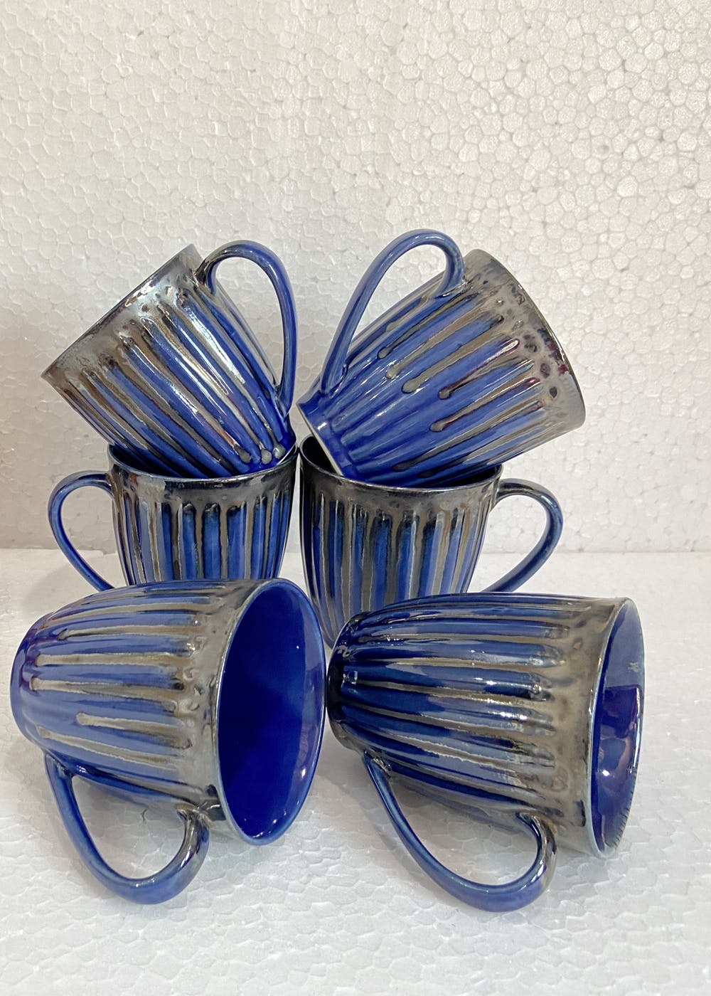 Get Golden Detail Blue Striped Mugs - Set of 6 at ₹ 1299 | LBB Shop