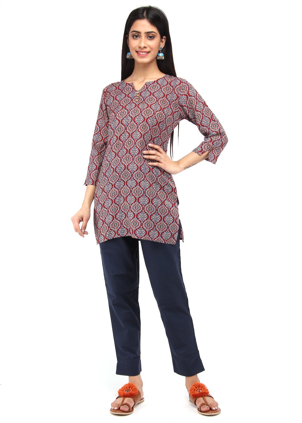 Get Maroon and Navy Blue Muslin Tunic at ₹ 720 | LBB Shop