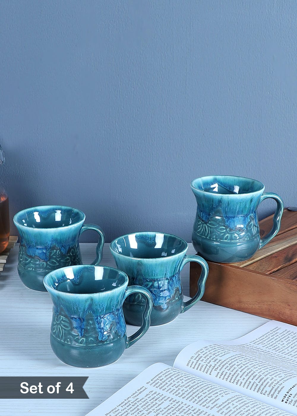 Get Green And Blue Ceramic Mugs - Set of 4 at ₹ 698 | LBB Shop