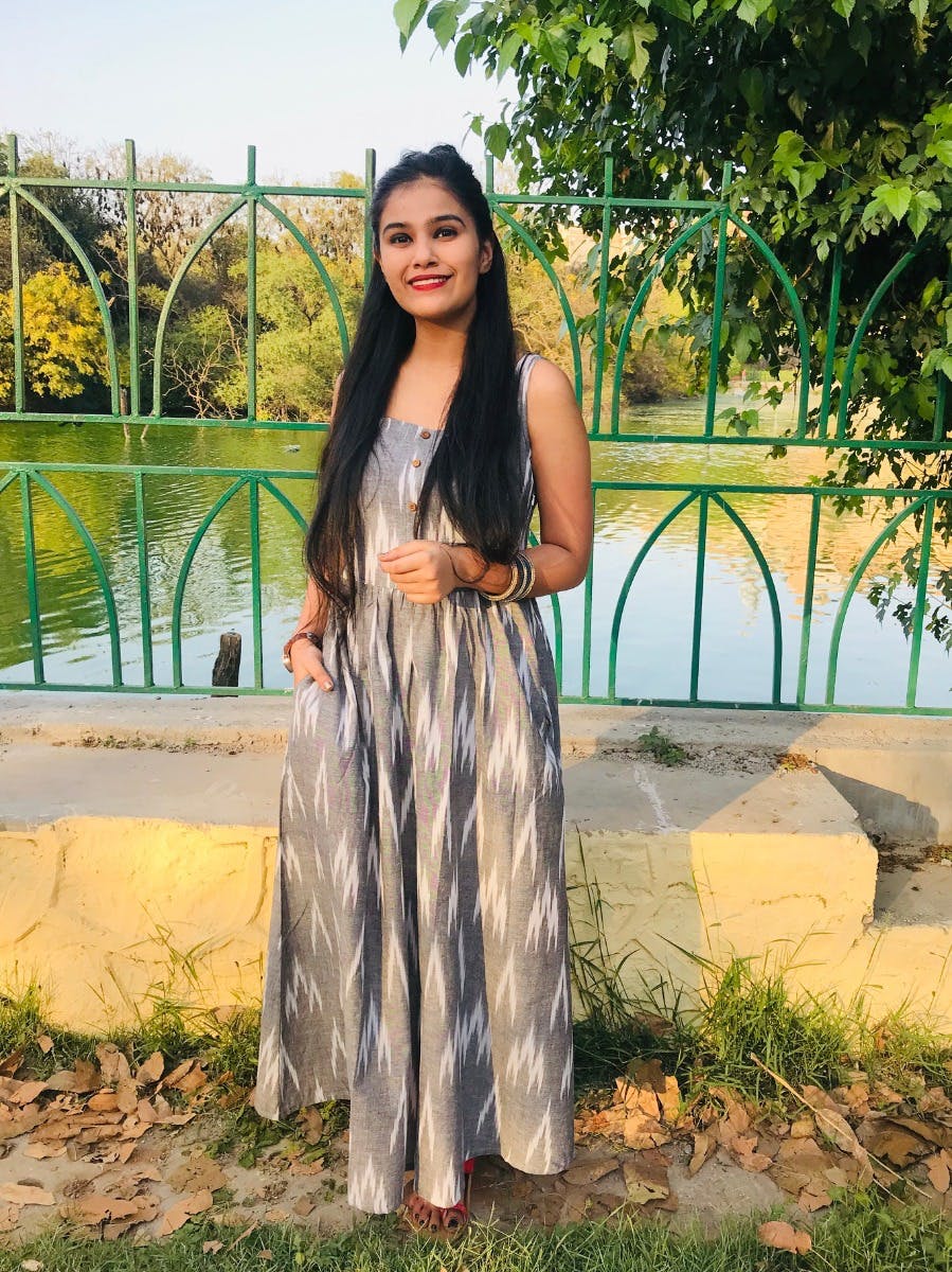 Get Grey Ikat Sleeveless Maxi Dress At ₹ 1799 Lbb Shop