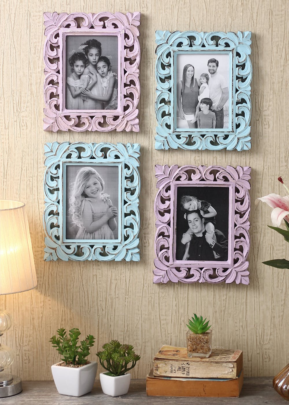 Get Vintage Set of 4 Decorative Wooden Photo Frame Antique Finish in ...