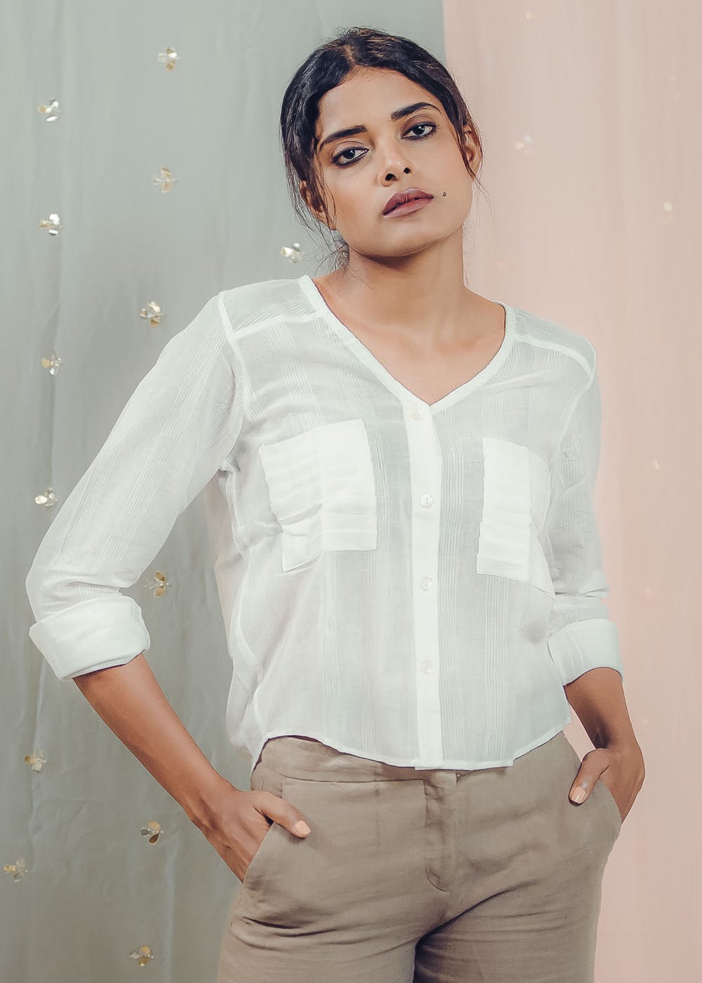 Get Dual Patch Pocket Detail White Shirt at ₹ 1450 | LBB Shop